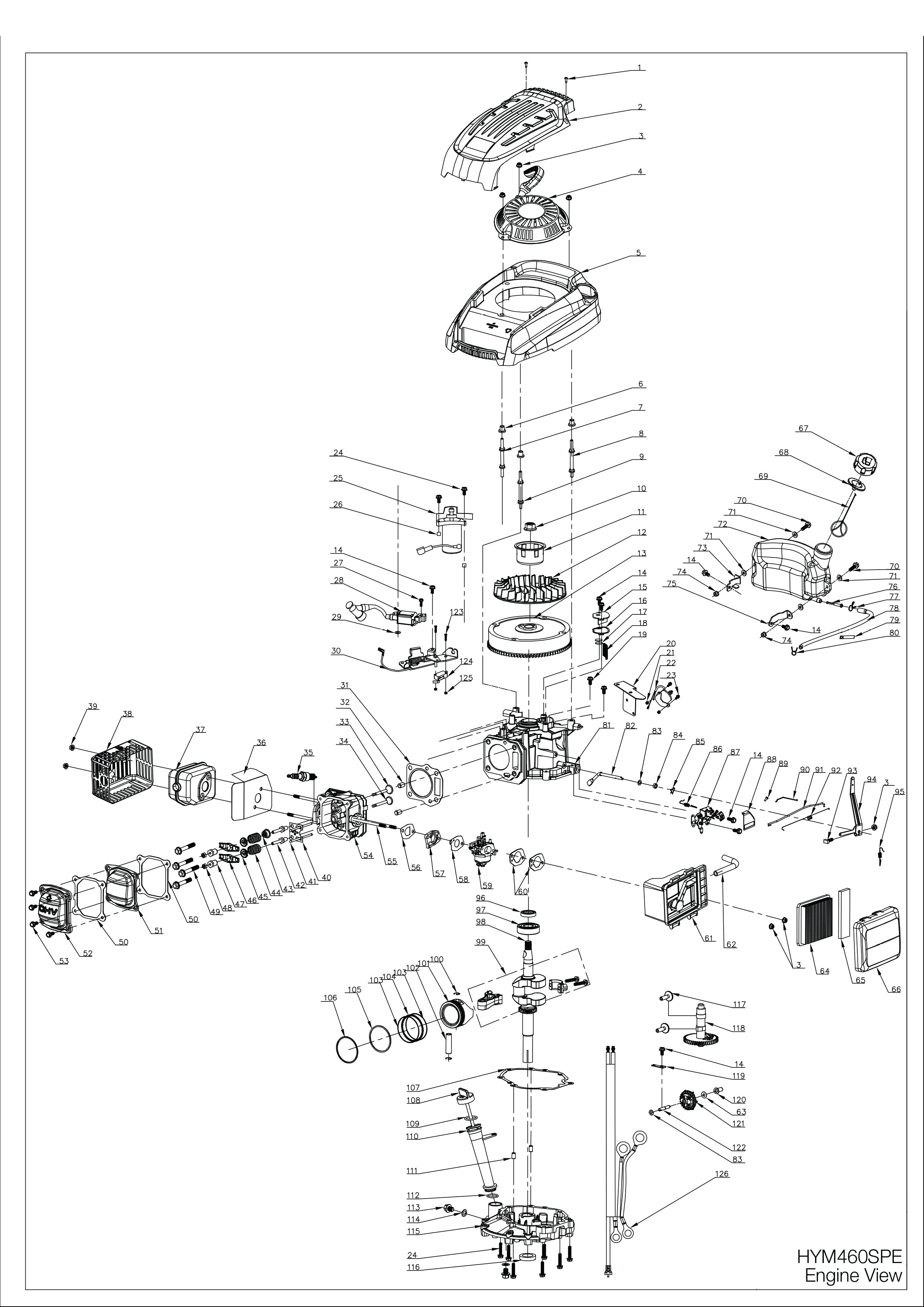 Exploded View Diagram for the HYM460SPE IC140VE Lawn Mower Engine ...
